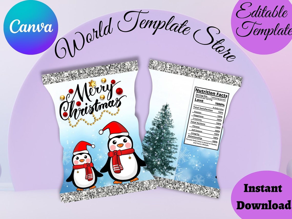 EDITABLE Christmas Chip Bag Wrapper Template. Cute Little - Etsy