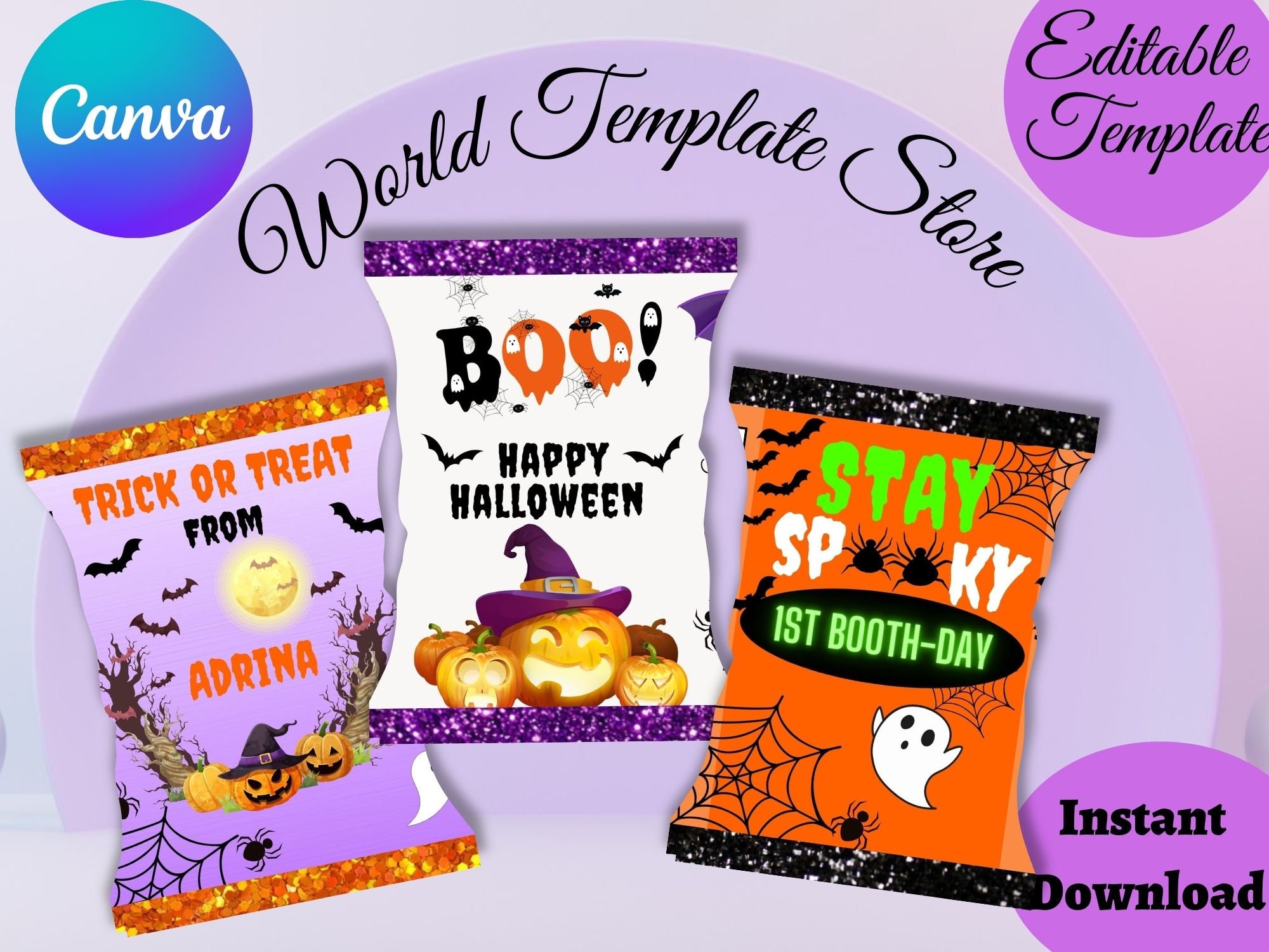 EDITABLE Bundle of 3 Halloween Chip Bag Wrapper Template, Cute Little ...