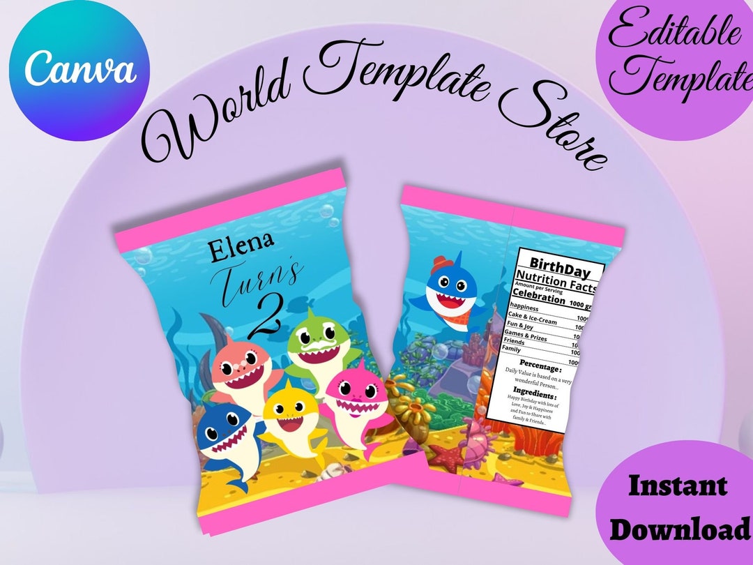 Editable Birthday Shark Chip Bag Wrapper Template: Personalized Party ...