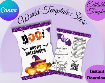 Editable Halloween Chip Bag Template: Ghost Party Favors (digital ...
