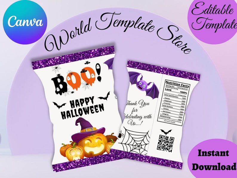 Editable Halloween Chip Bag Template: Ghost Party Favors (digital ...