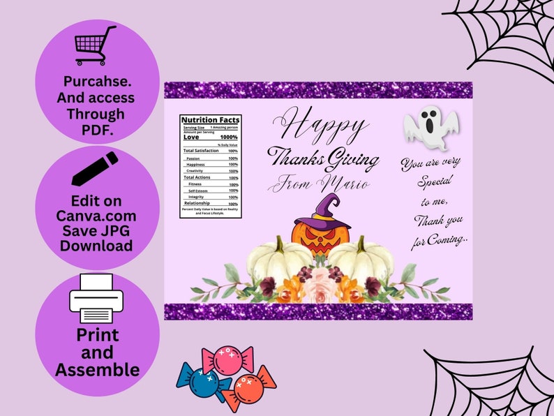 EDITABLE Thanksgiving Chip Bag Wrapper Template. Cute Little Ghost ...