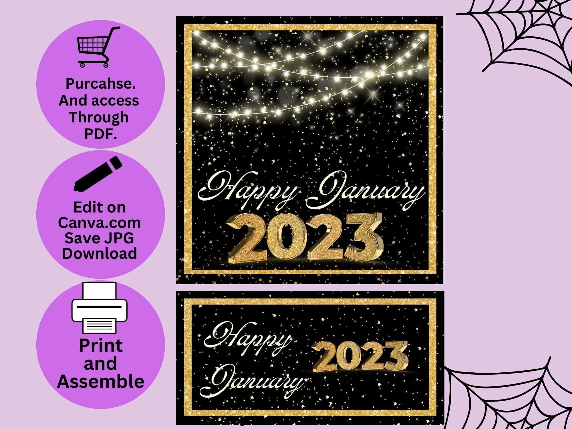 New Year 8X8X4 BOX LABELS TEMPLATES, New Year Labels Instant Download ...