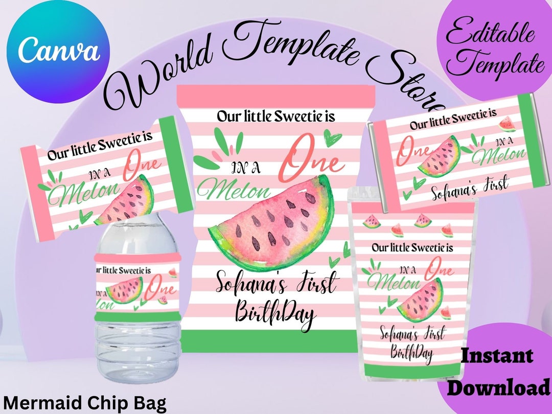 Editable Watermelon Party Templates, One in a Melon Party Decorations ...
