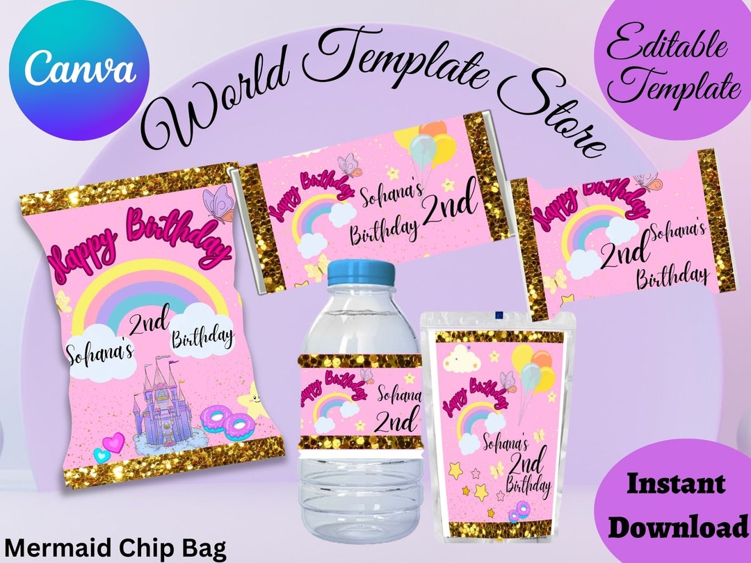 Editable Rainbow Birthday Party Templates: Chip Bag, Candy Wrapper ...
