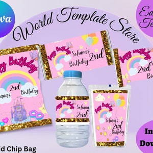 Editable Rainbow Birthday Party Templates: Chip Bag, Candy Wrapper ...