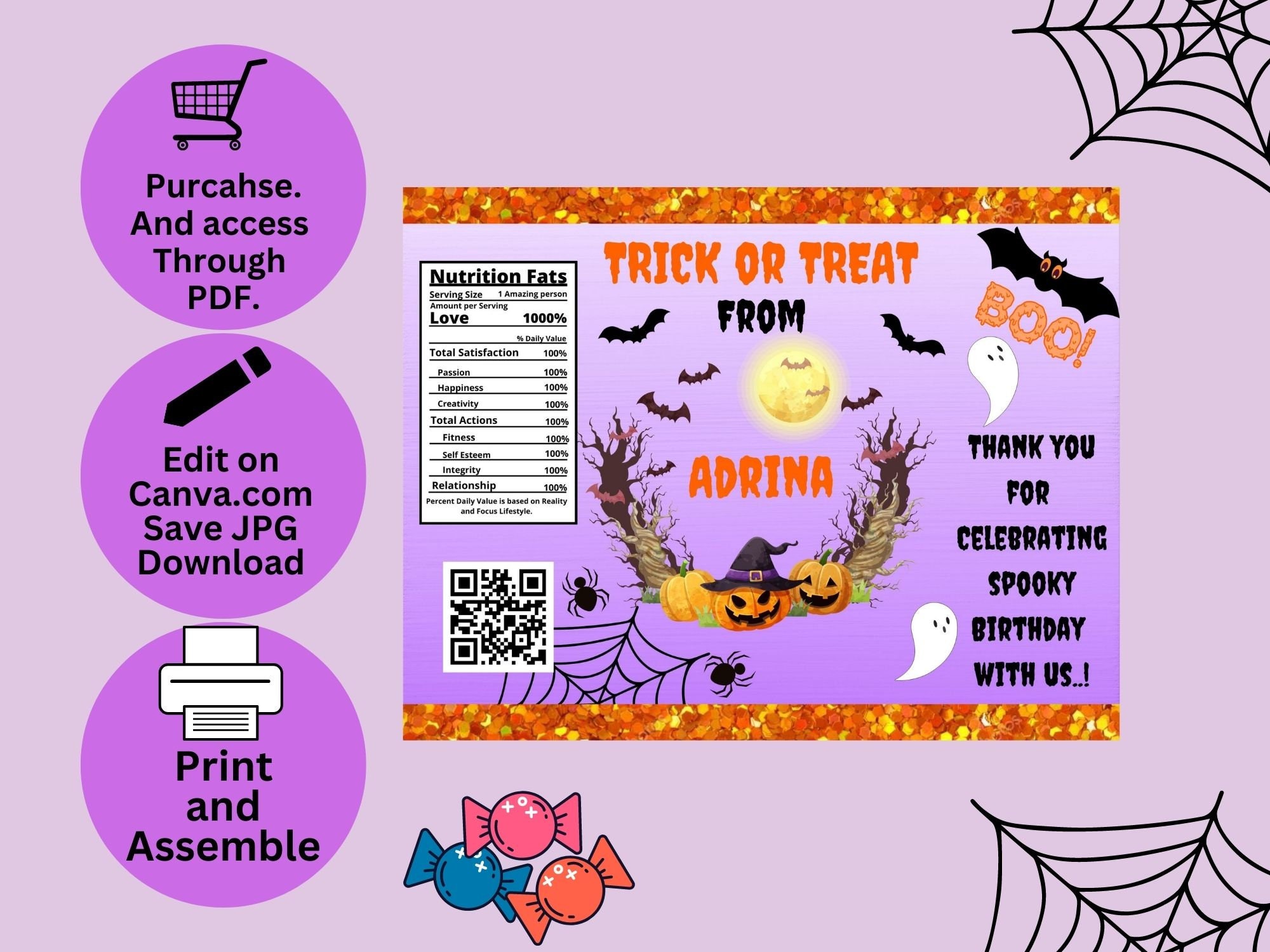 EDITABLE Halloween Chip Bag Wrapper Template. Cute Little Ghost ...