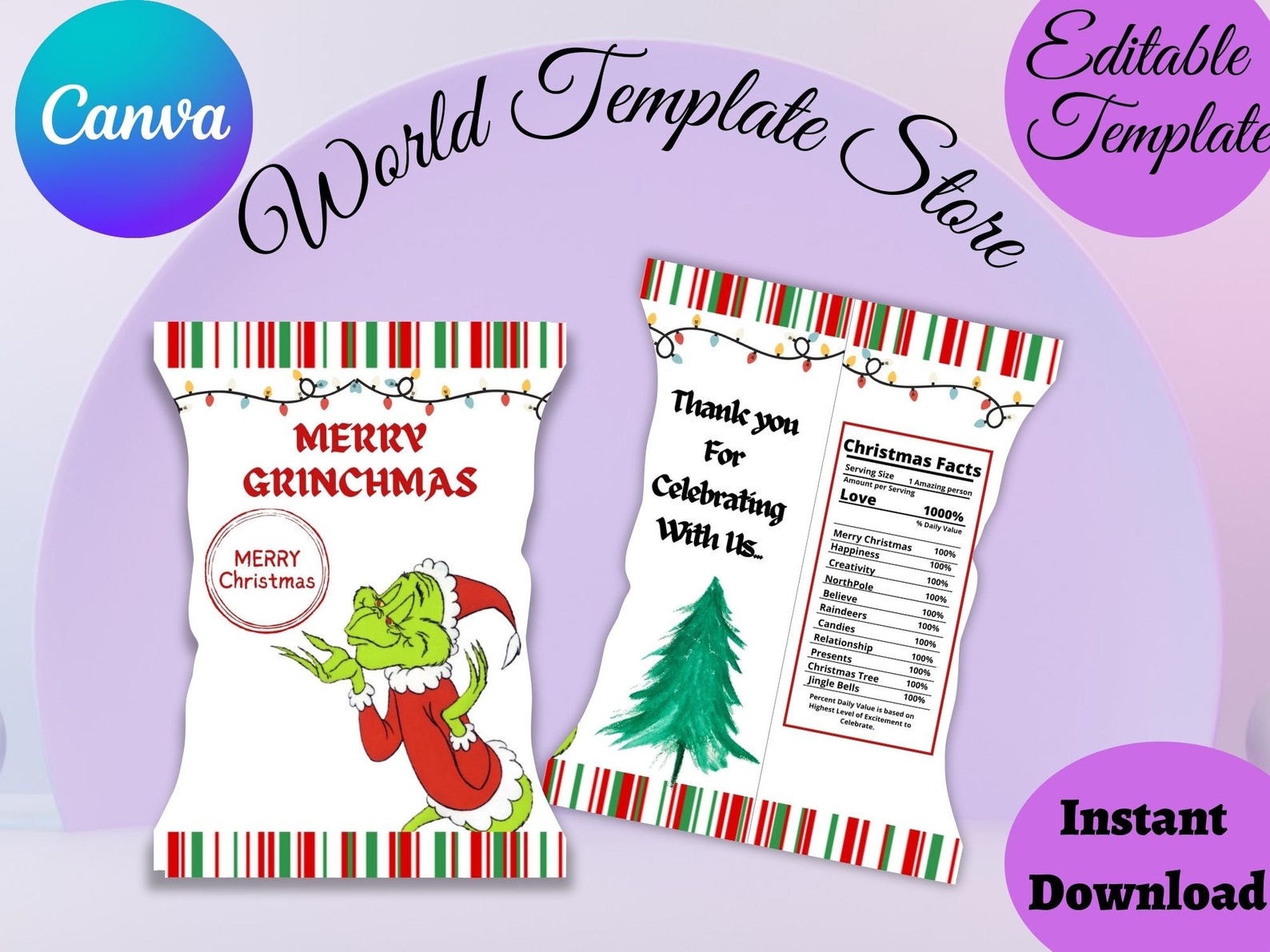 EDITABLE Grinch Chip Bag Wrapper Template. Christmas Personalized Party ...