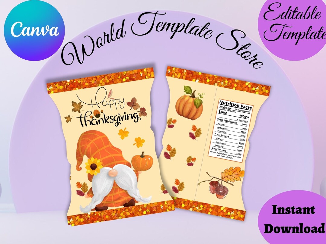 EDITABLE Thanksgiving Chip Bag Wrapper Template. Cute Little Ghost ...
