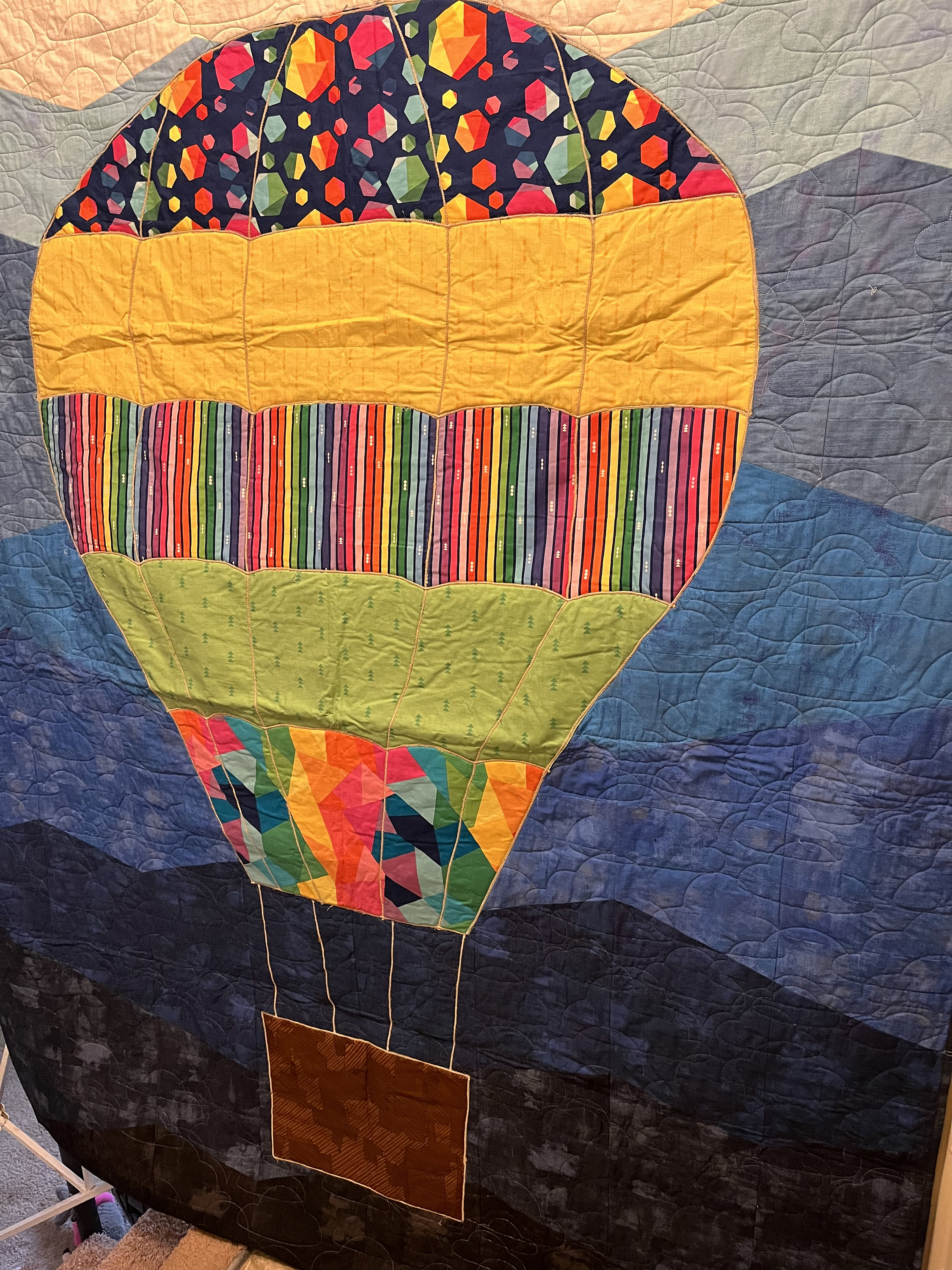 Hot Air Balloon Quilt, Appliqué Quilt, Scenic Quilt Art, Textile Art ...