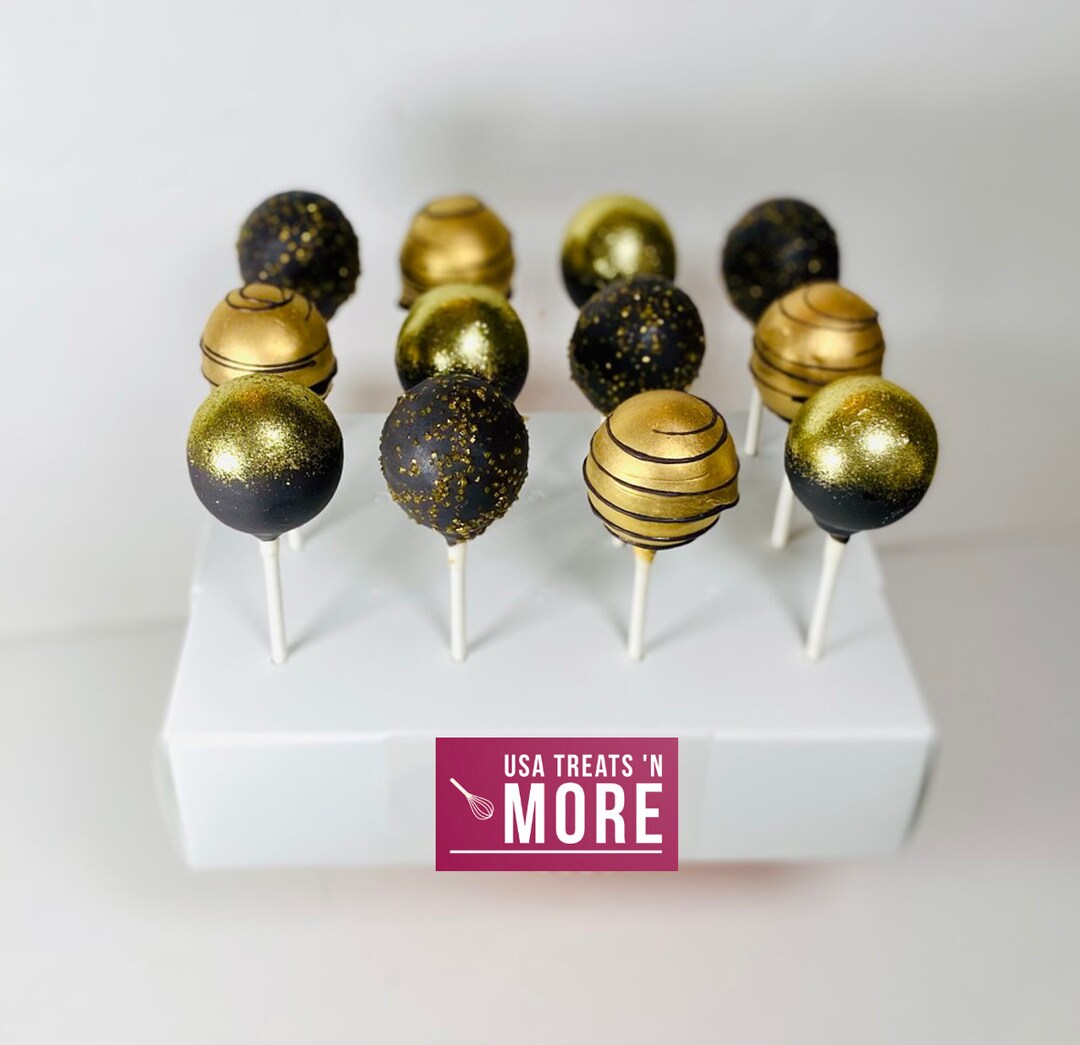 Black & Gold Cake Pops Anniversary Cake Pops Birthday Gift Cake Pops ...