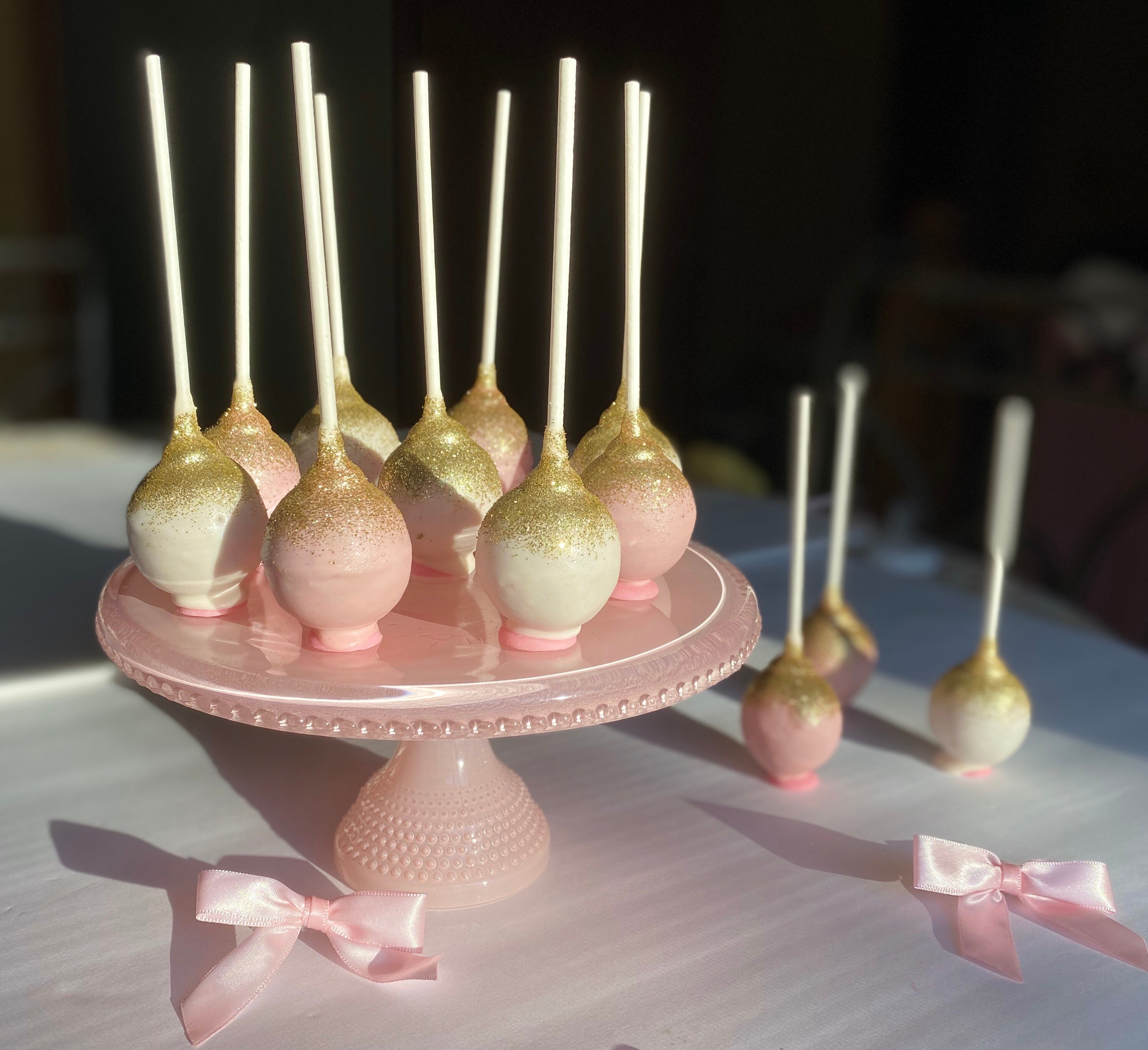 Pink & White Gold Glitter Cake Pops Baby Shower Cake Pops GLITTER CAKE ...