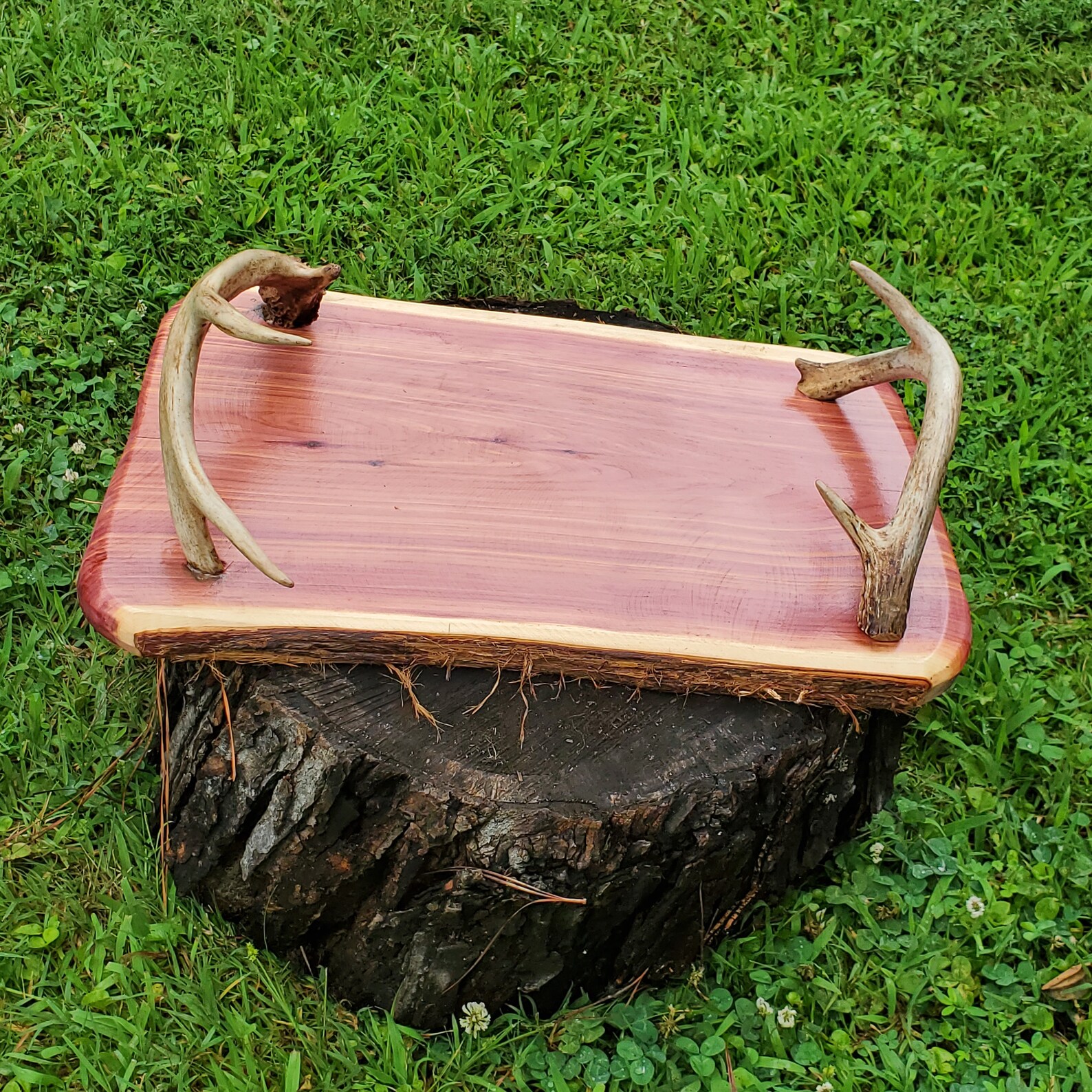 Hand-made Live-edge Cedar and Antler Serving Tray Platter Decorative ...