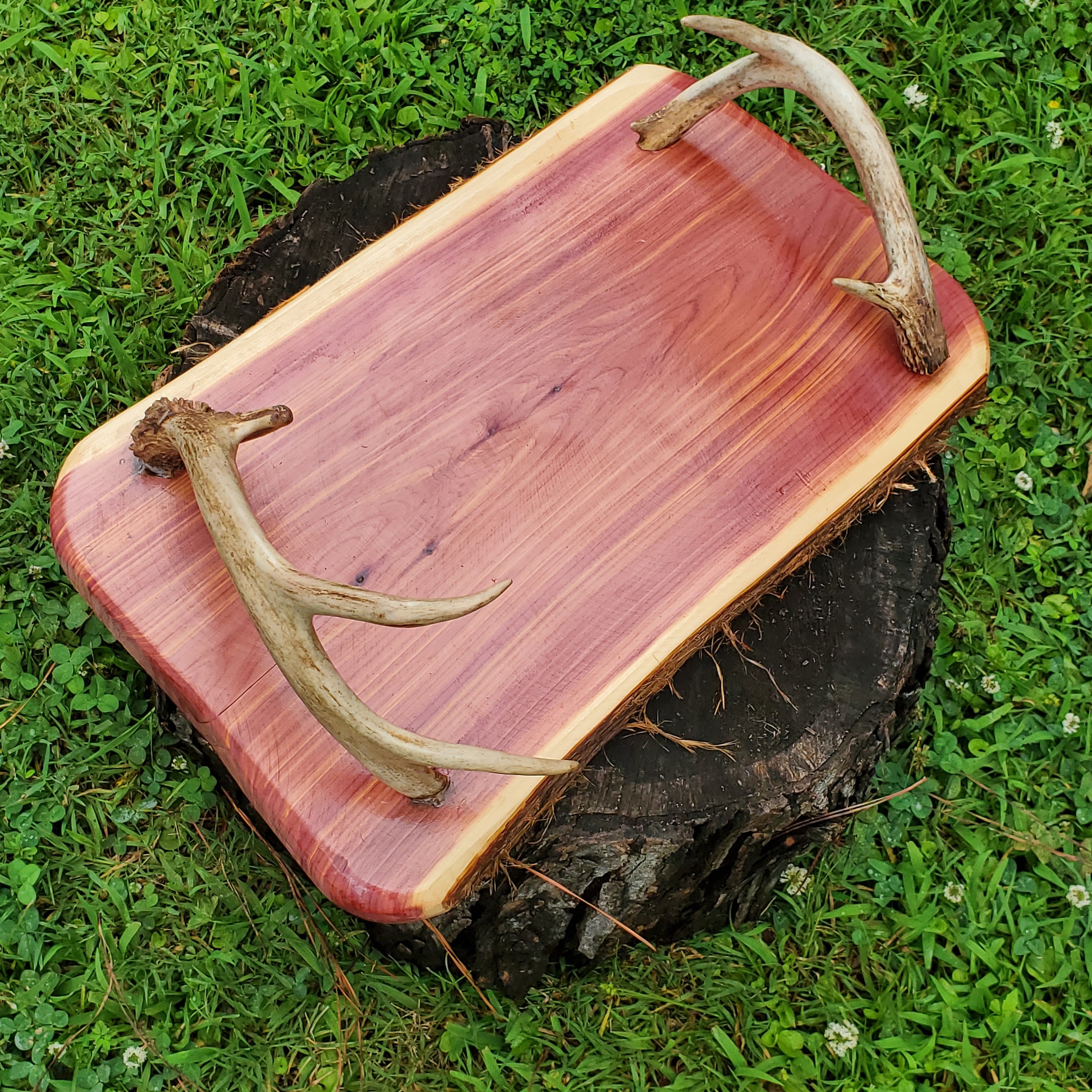 Hand-made Live-edge Cedar and Antler Serving Tray Platter Decorative ...