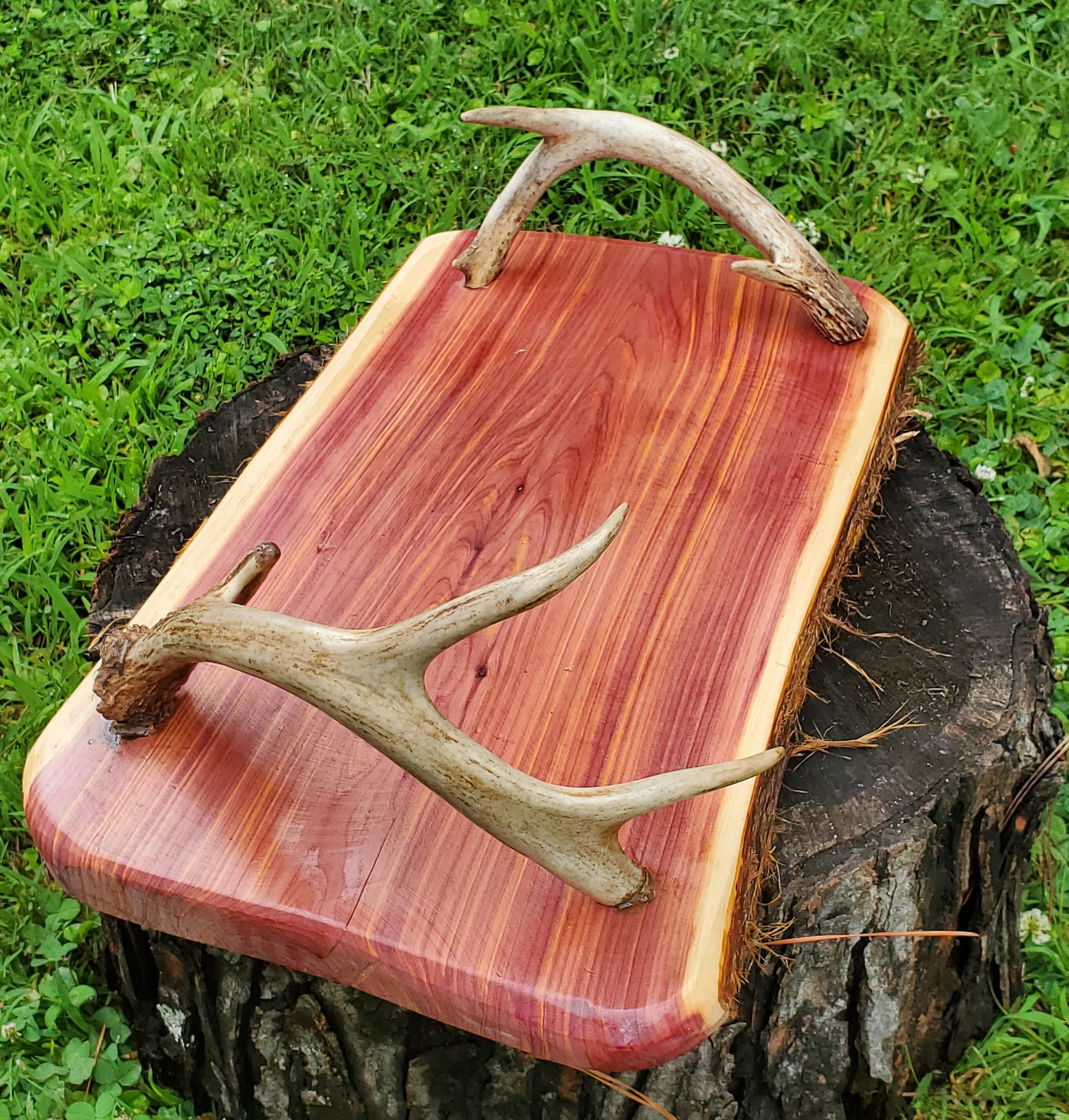 Hand-made Live-edge Cedar and Antler Serving Tray Platter Decorative ...
