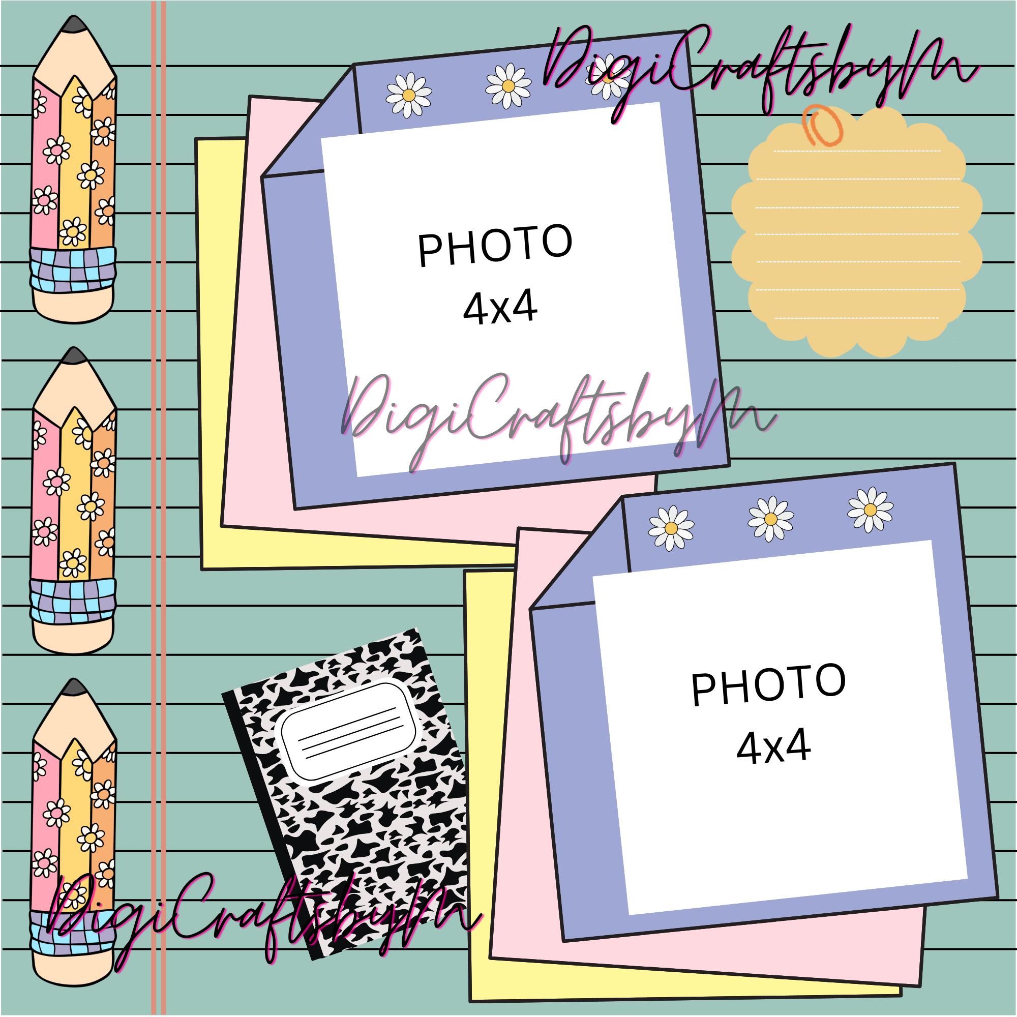 Back to School Digital Scrapbook Pages, First Day of School Digital ...