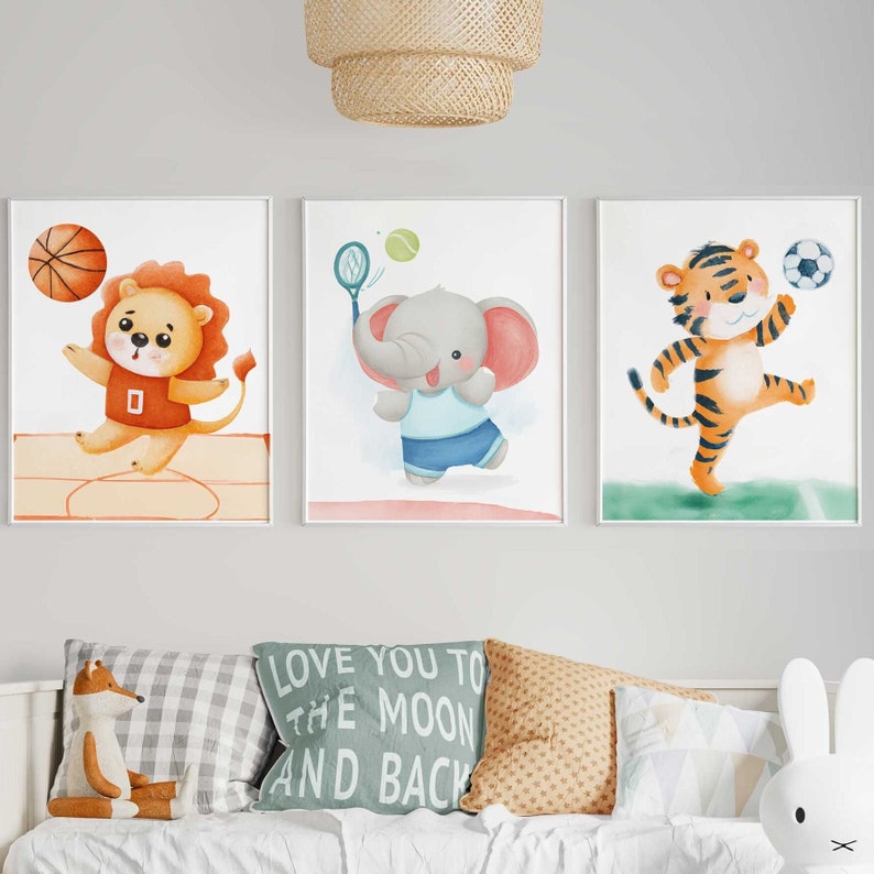 Animals Playing Sports Prints, Safari Nursery Decor, Set of 3 - Etsy