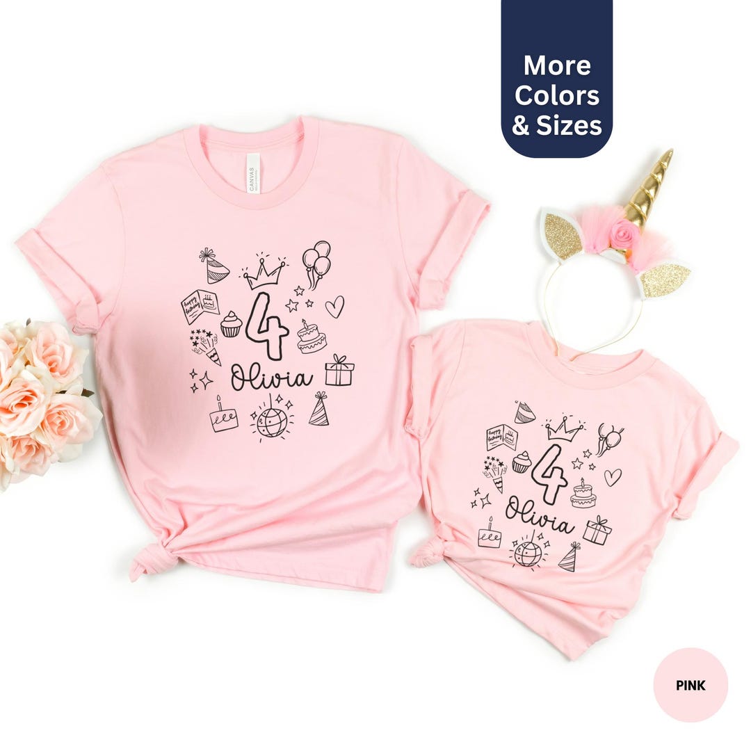 Fourth Birthday Family Matching Shirts, Four Year Old Birthday, Cute ...
