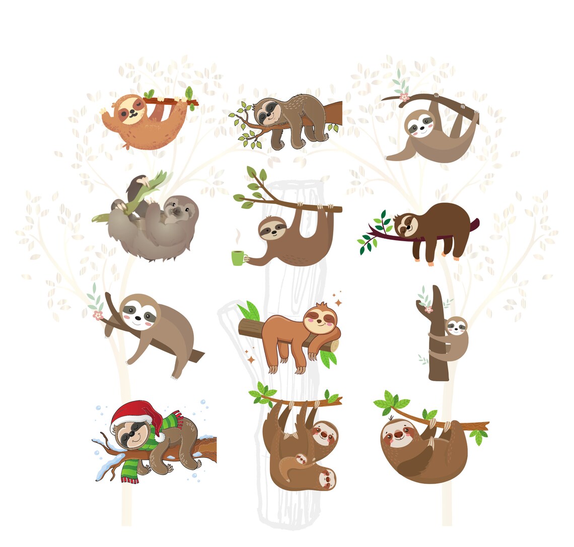 Sloth SVG, Cute Sloth SVG, Sloth Png, Hanging Sloth, Sloth Cut File ...