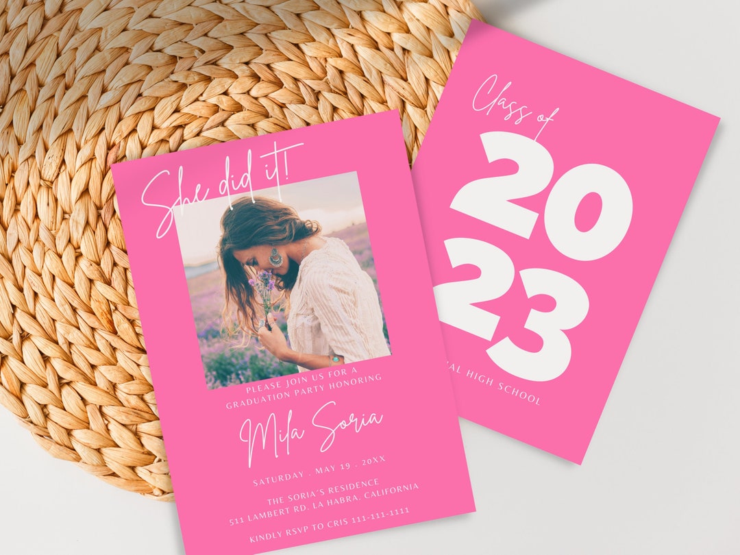 Pink Graduation Invitation Template, Senior Graduation Announcement ...