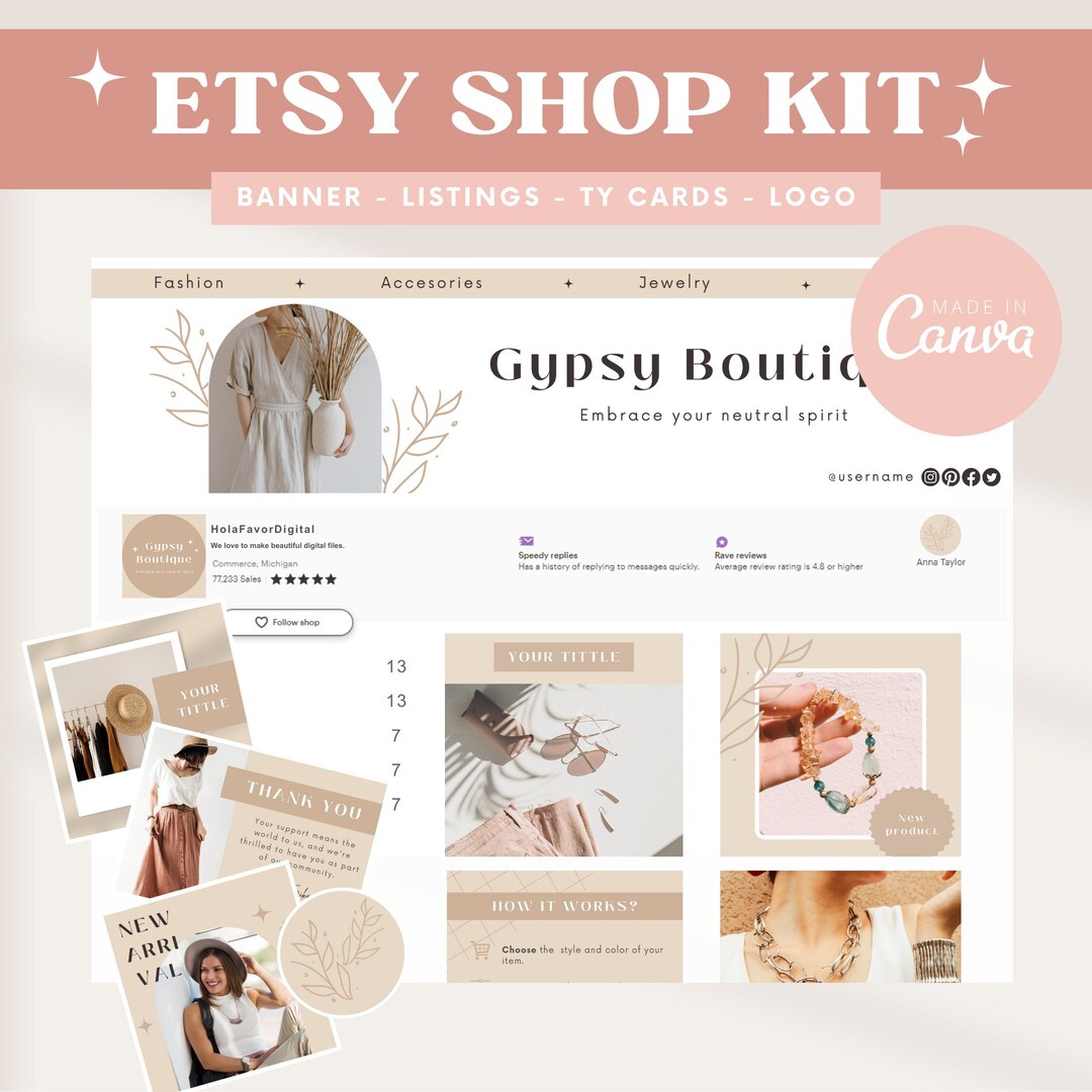 Etsy Shop Kit - Boho Etsy Shop Kit - Minimalist Etsy Shop Banner - Editable Etsy Shop Kit - Etsy ...
