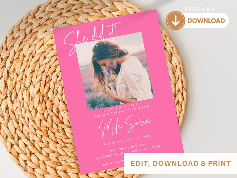 Pink Graduation Invitation Template, Senior Graduation Announcement ...