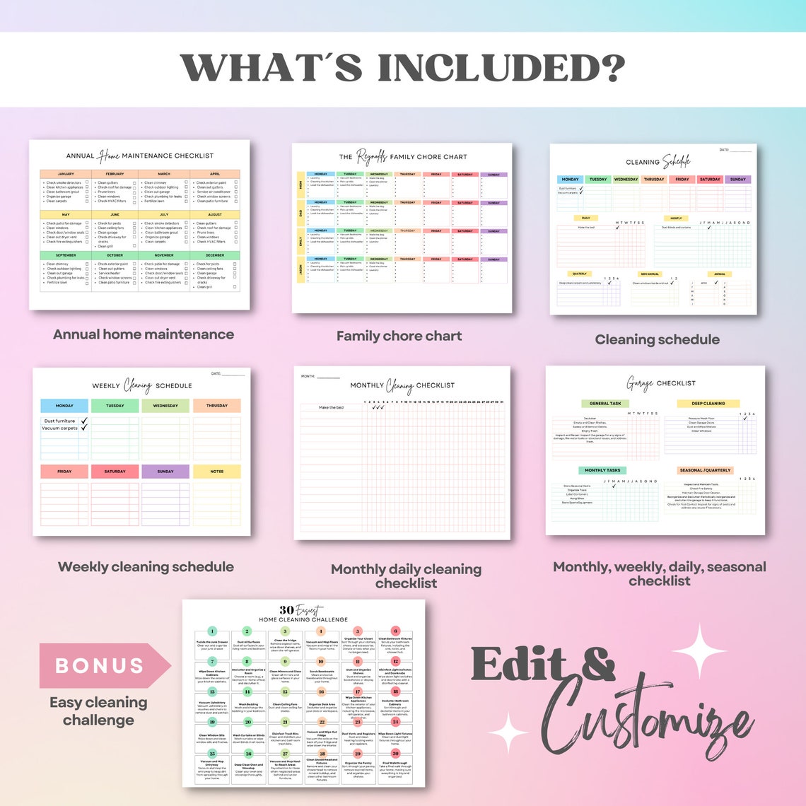 Cleaning Checklist Bundle Cleaning Checklist Family Chore - Etsy