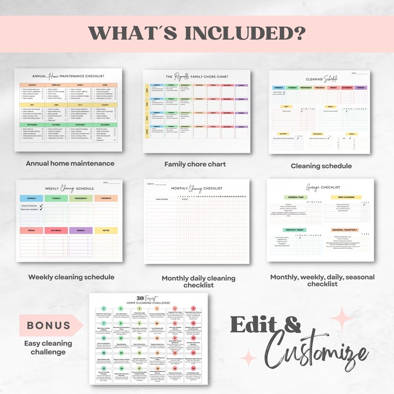 Cleaning Checklist Bundle, Cleaning Checklist, Family Chore Chart, Kid ...