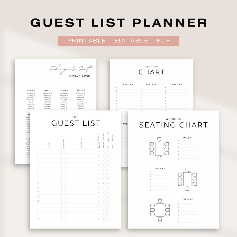 Guest List Planner Customizable Guest List Chart for Events Guest List ...
