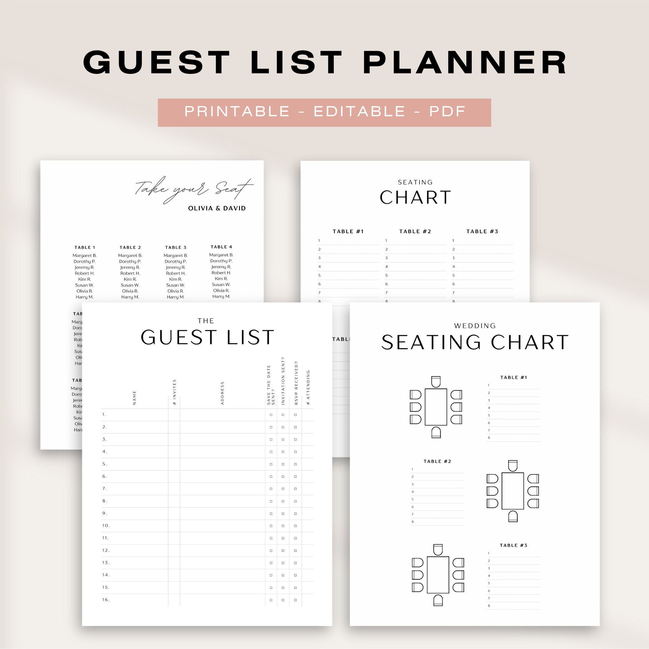 Guest List Planner Customizable Guest List Chart for Events Guest List ...