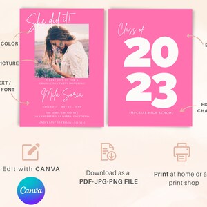 Pink Graduation Invitation Template, Senior Graduation Announcement ...