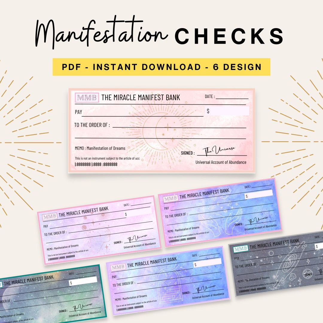 Manifestation Check - Vision Board Kit - Manifestation Cheques ...