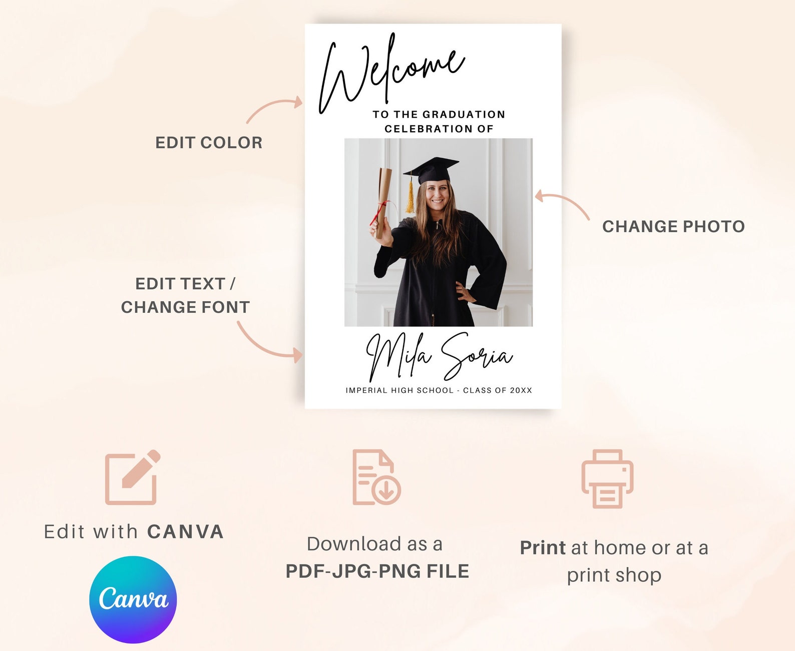 Graduation Welcome Sign. Minimalist Welcome Sign. Graduation Sign ...