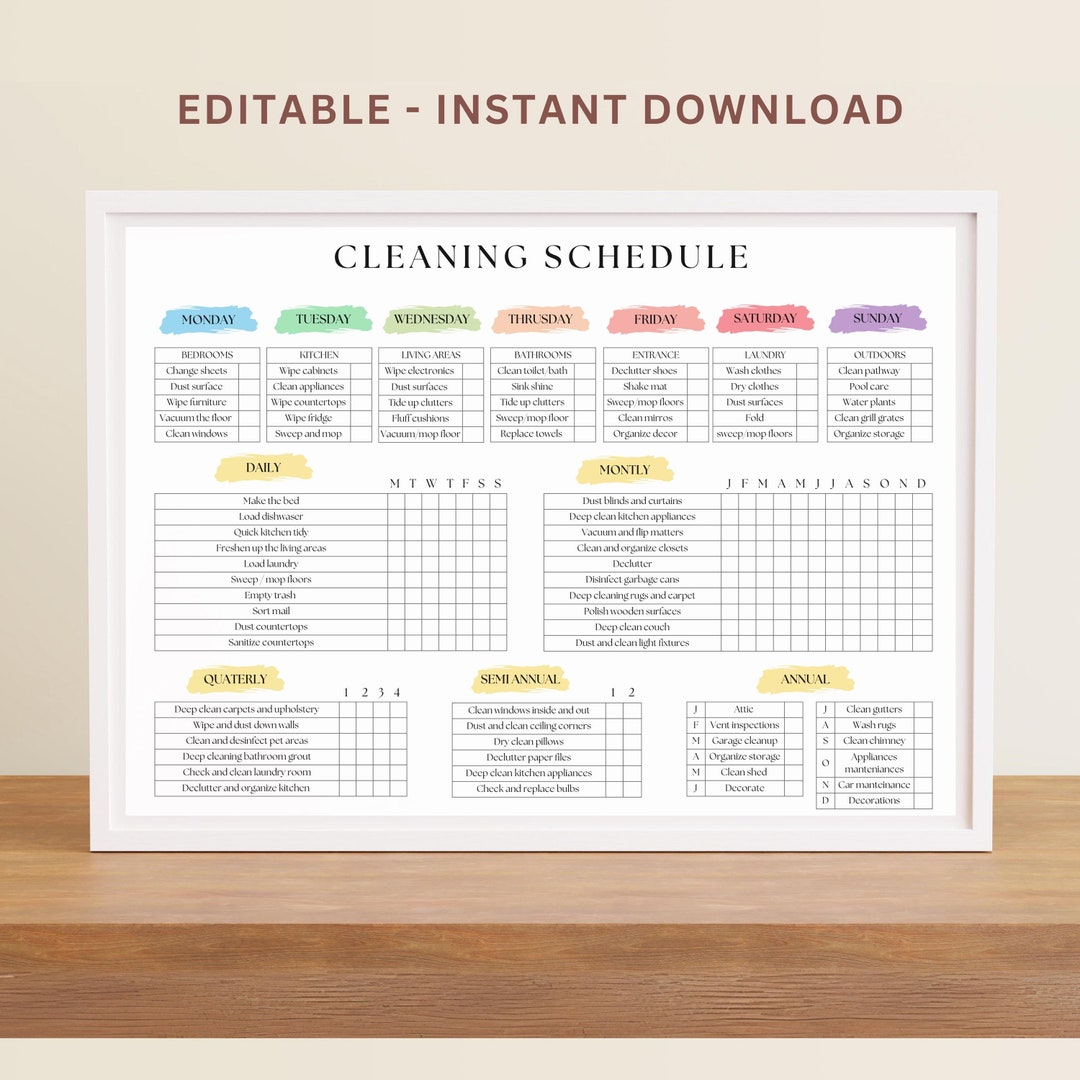 Family Cleaning Schedule Chart Cleaning Schedule Checklist Family ...