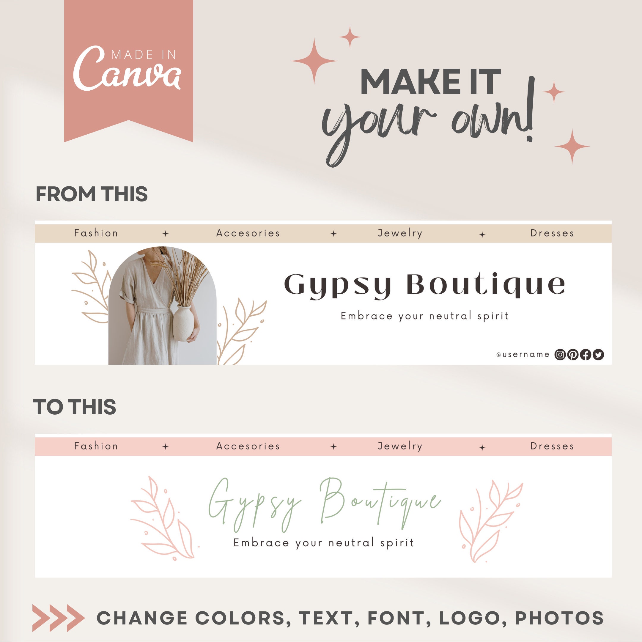 Etsy Shop Kit - Boho Etsy Shop Kit - Minimalist Etsy Shop Banner ...