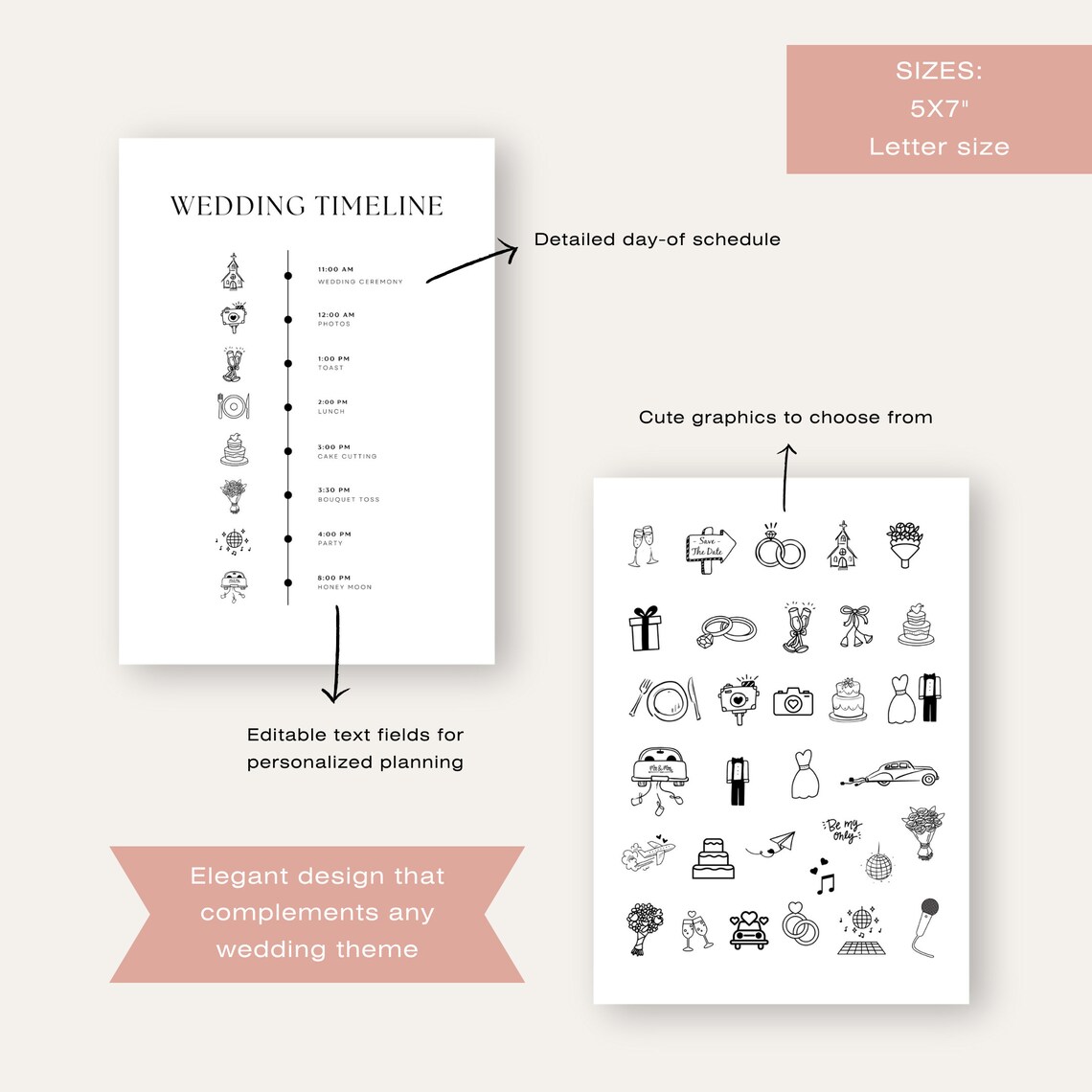Editable Wedding Timeline Wedding Day Timeline Wedding Day Schedule ...
