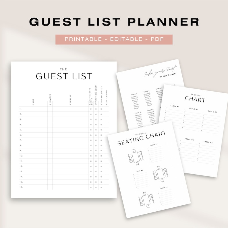 Wedding Guest List Planner Wedding Guest List Tracker Wedding Guest ...