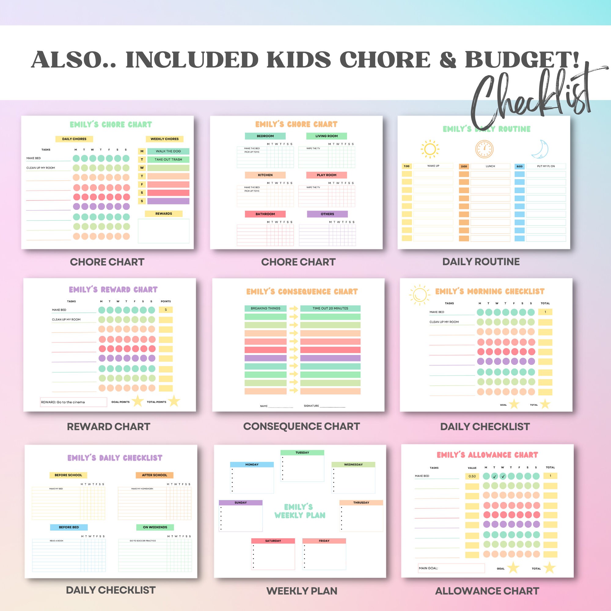 Cleaning Checklist Bundle, Cleaning Checklist, Family Chore Chart, Kid ...