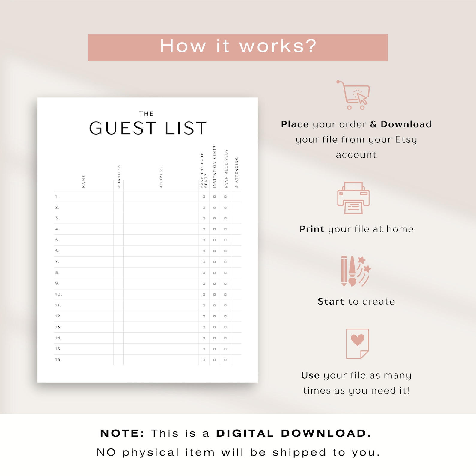 Guest List Planner Customizable Guest List Chart for Events Guest List ...