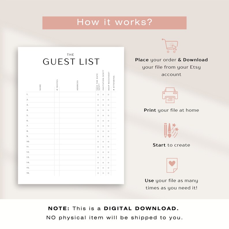 Guest List Planner Customizable Guest List Chart for Events Guest List ...