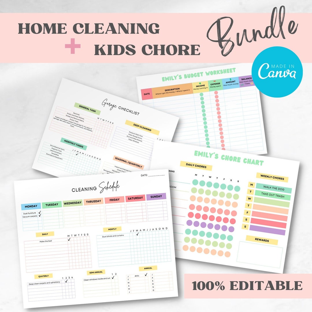 Cleaning Checklist Bundle, Cleaning Checklist, Family Chore Chart, Kid ...