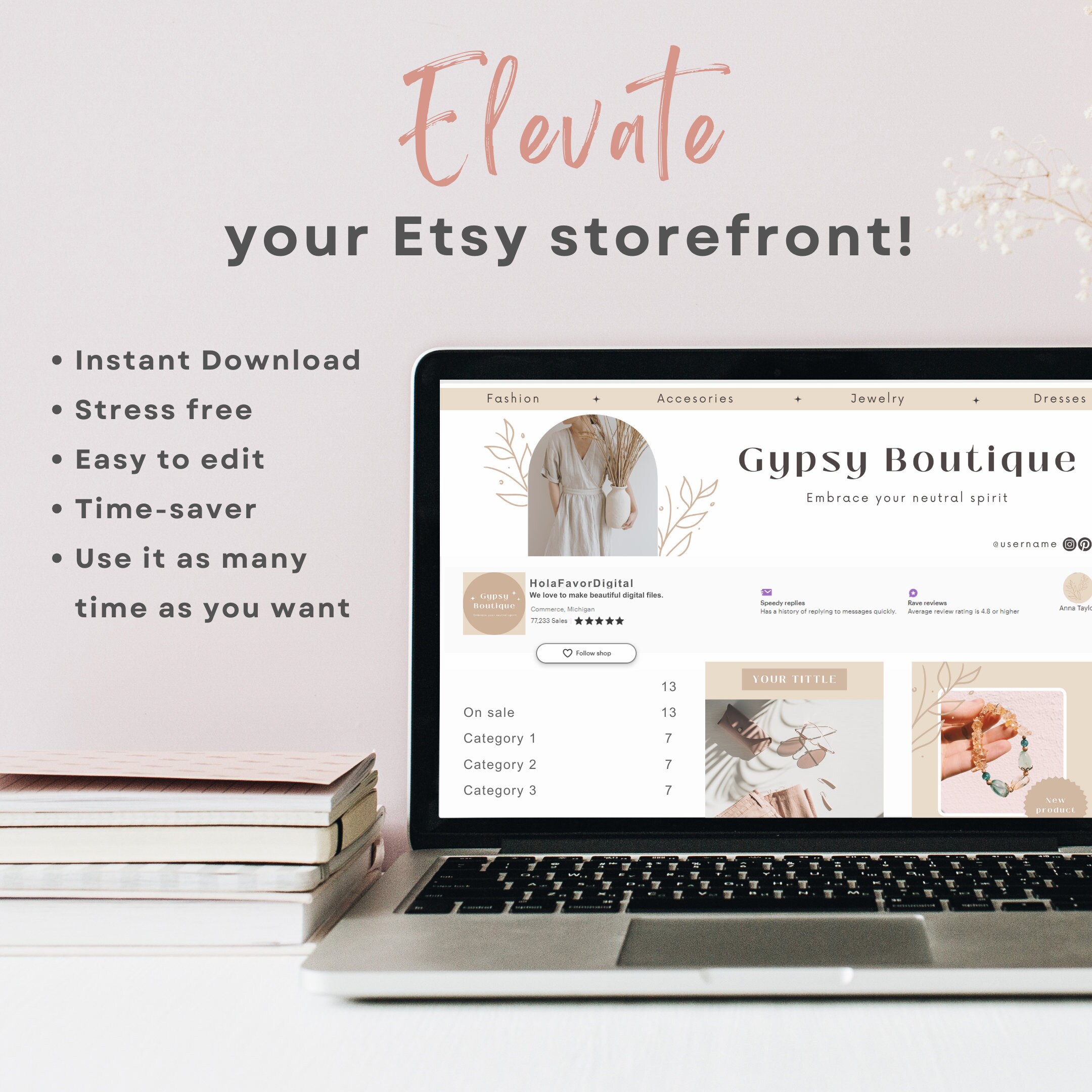 Etsy Shop Kit - Boho Etsy Shop Kit - Minimalist Etsy Shop Banner ...