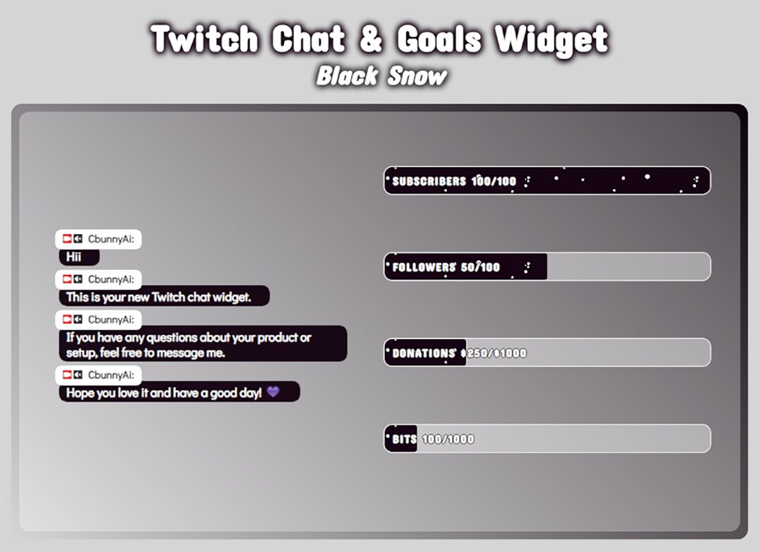Animated Black Snow Chat and Goal Widget for Stream - Twitch - Etsy