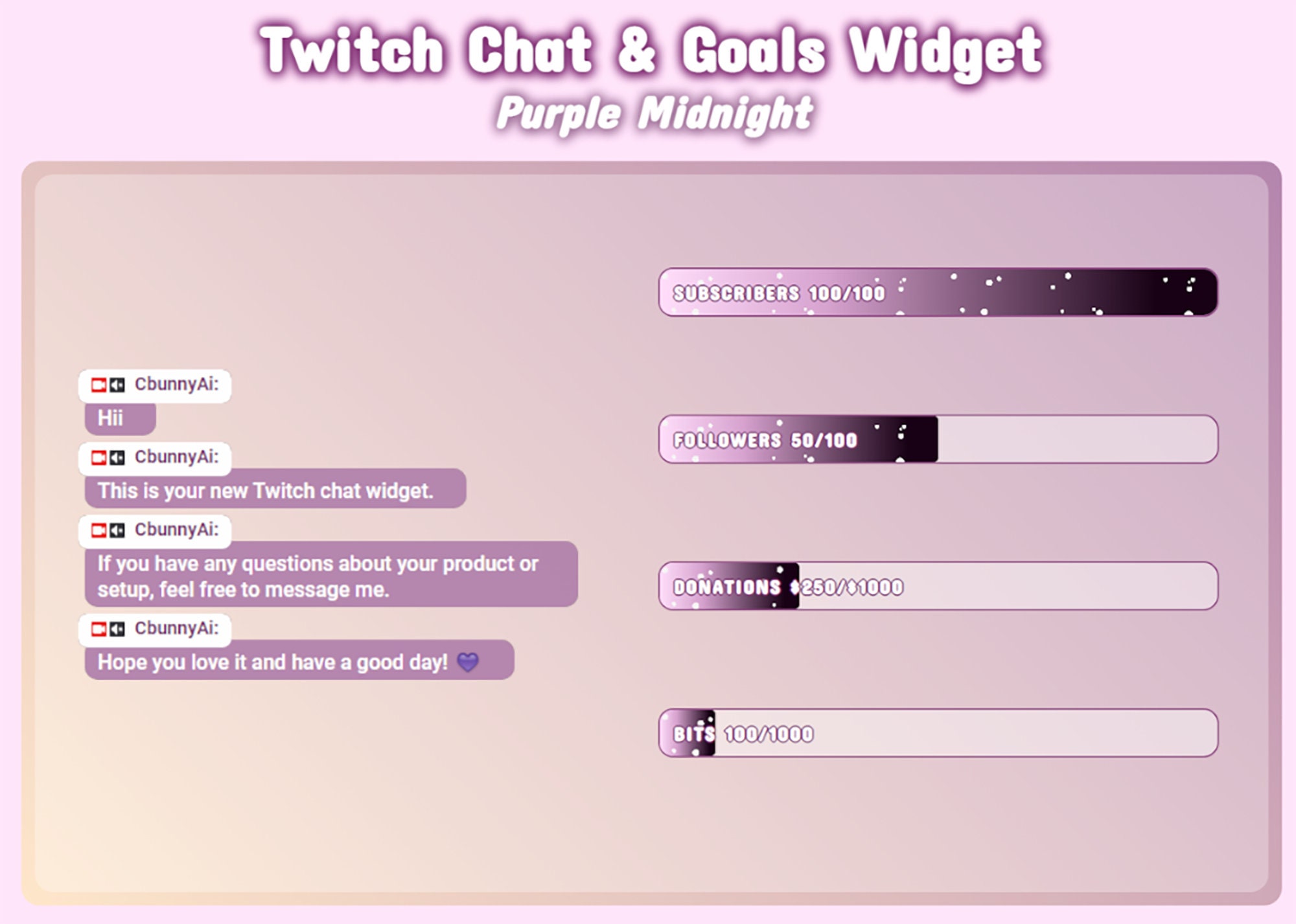 Animated Purple Midnight Chat and Goal Widget for Stream - Twitch - Etsy