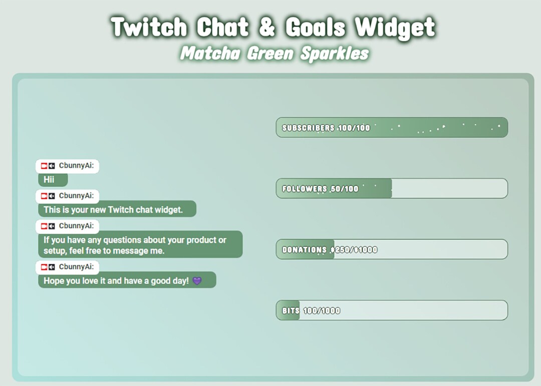Animated Matcha Green Sparkles Chat and Goal Widget for Stream Twitch ...