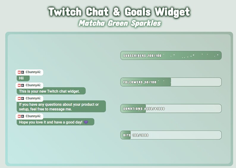 Animated Matcha Green Sparkles Chat and Goal Widget for Stream Twitch ...