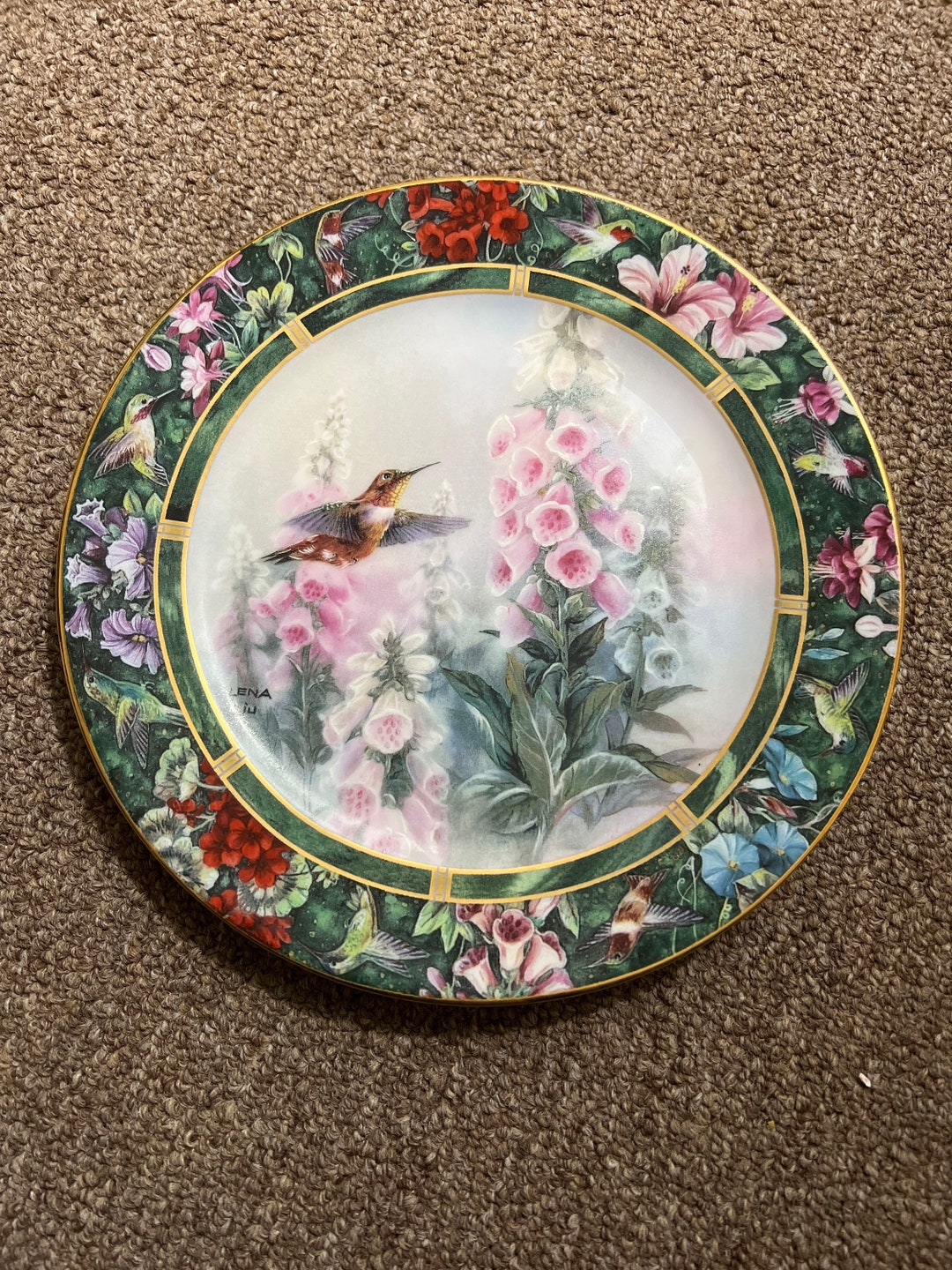 Vintage & Signed . Lena Lius Hummingbird Treasury Collection Plate the ...