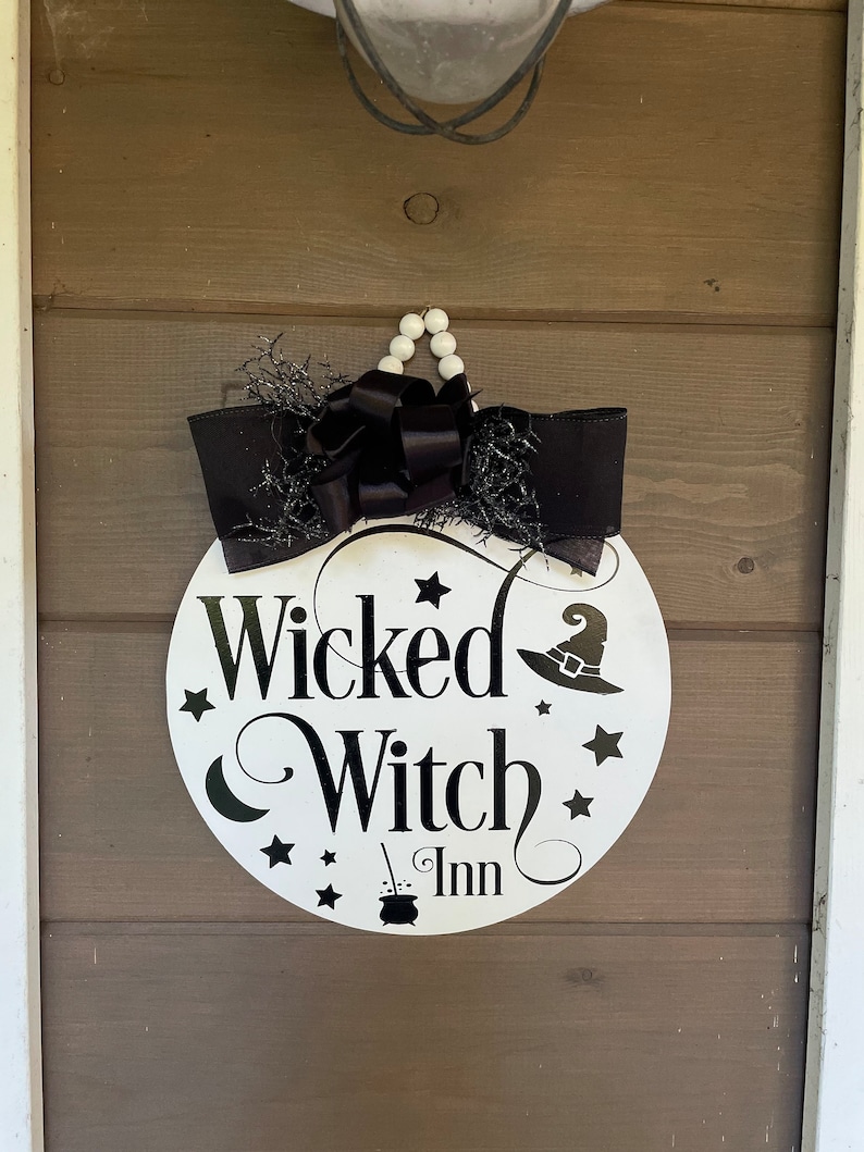 Wicked Witch Inn Door Hanger, White and Black, Halloween, Front Door ...