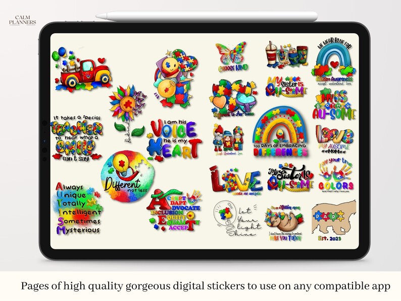 Autism Awareness Digital Sticker Bundle, Planner Stickers for Goodnotes ...