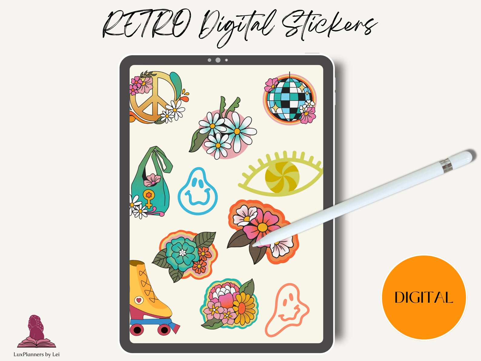 Retro Planner Widget, Groovy Retro Stickers, Groovy Stickers Packs ...